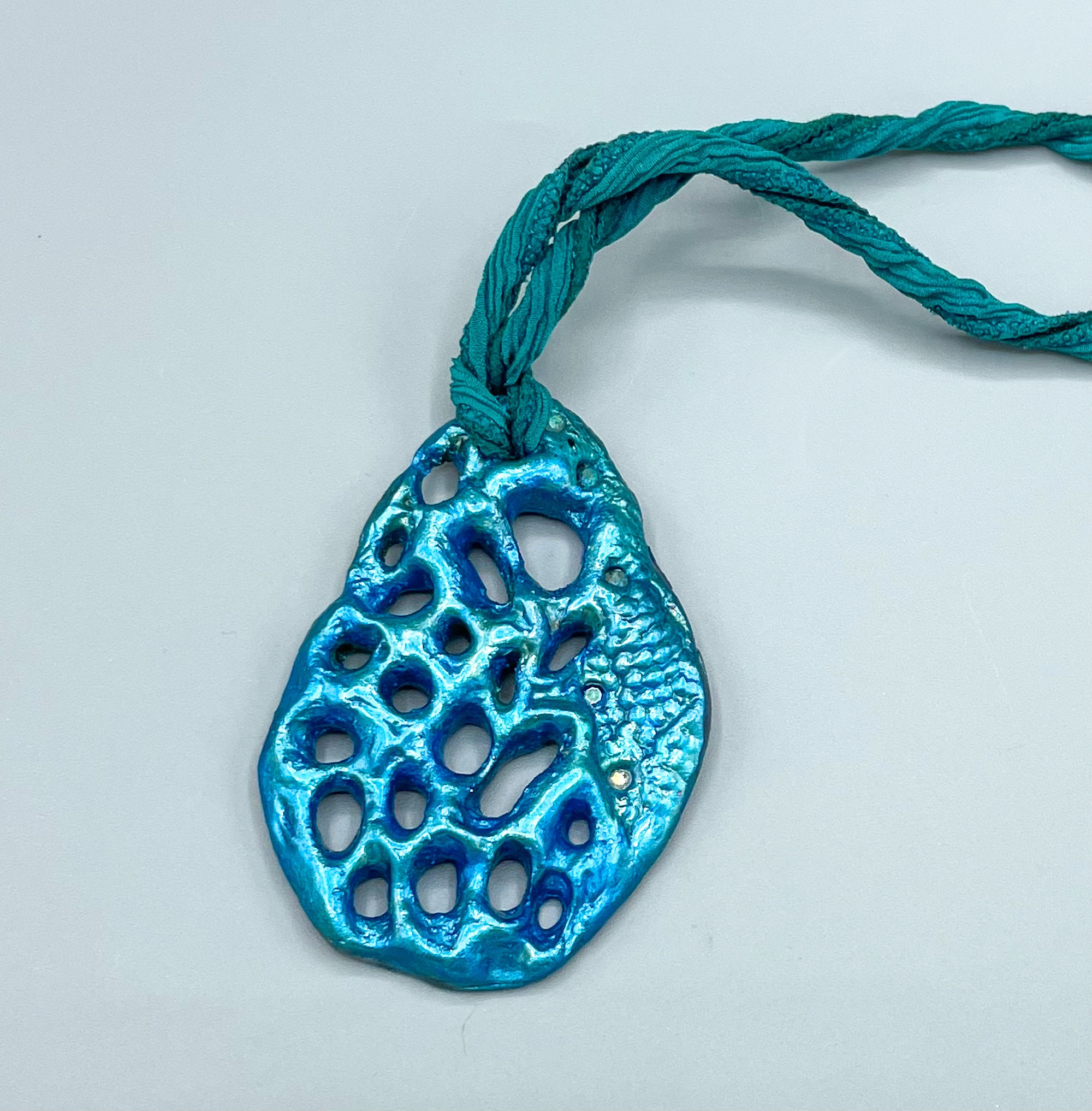 Handmade Clay Pendant Necklace With Snake Skin Texture and Open Holes ...