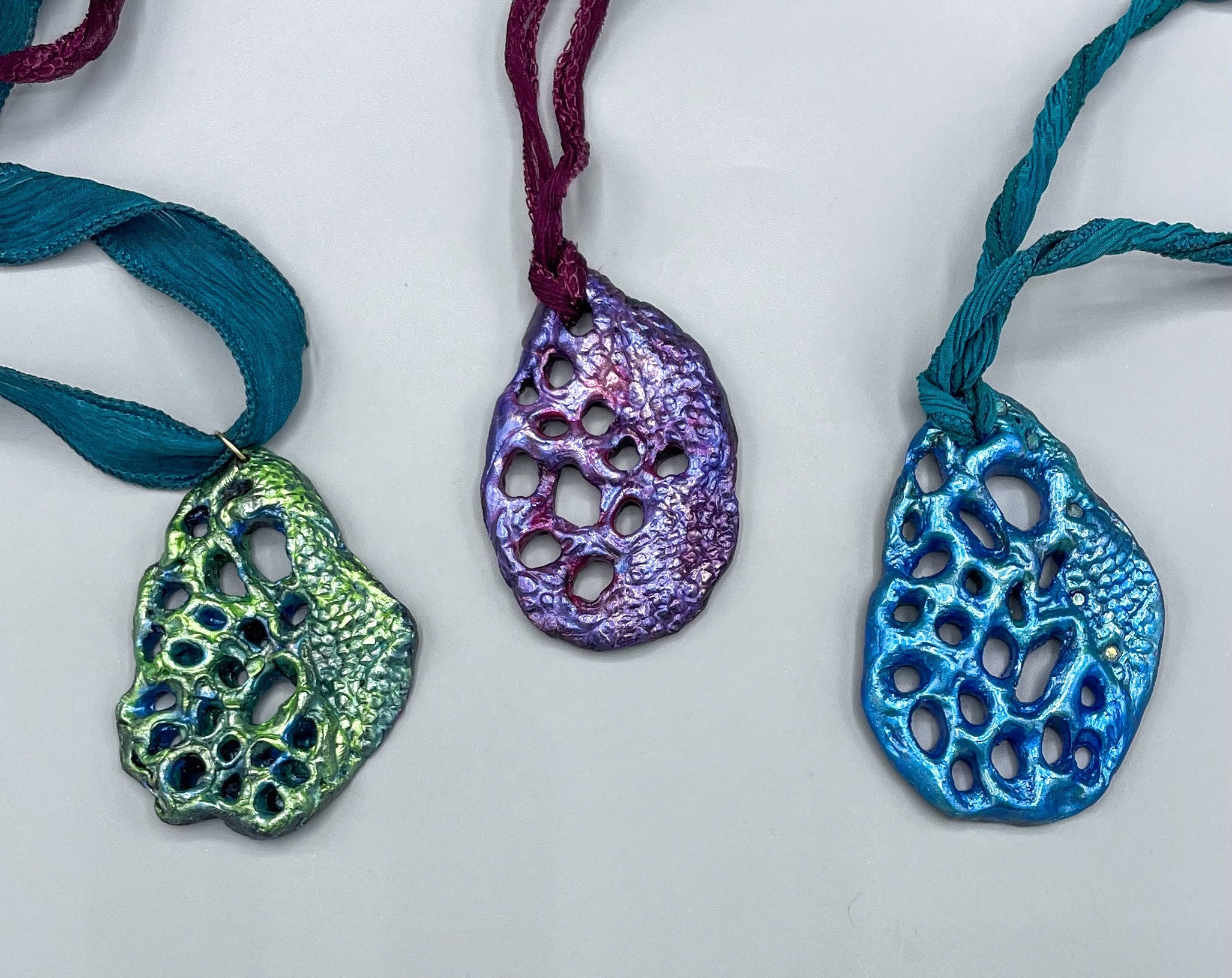 Handmade Clay Pendant Necklace With Snake Skin Texture and Open Holes ...