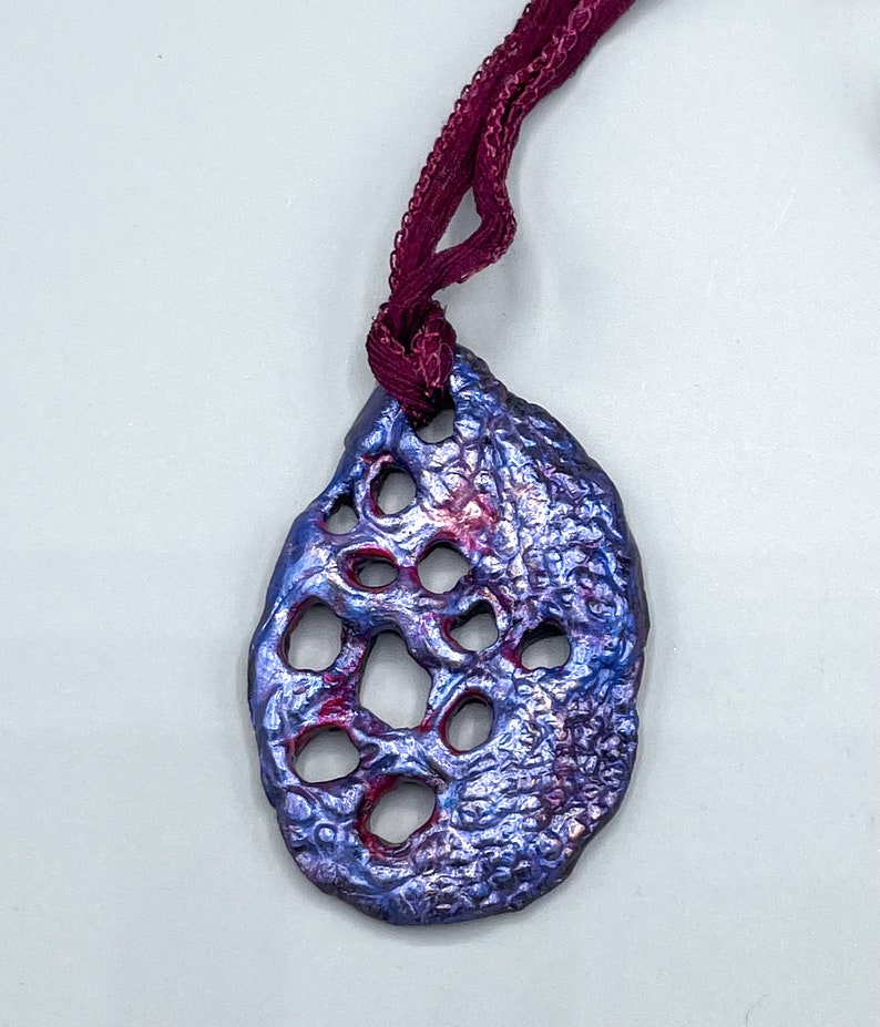 Handmade Clay Pendant Necklace With Snake Skin Texture and Open Holes ...