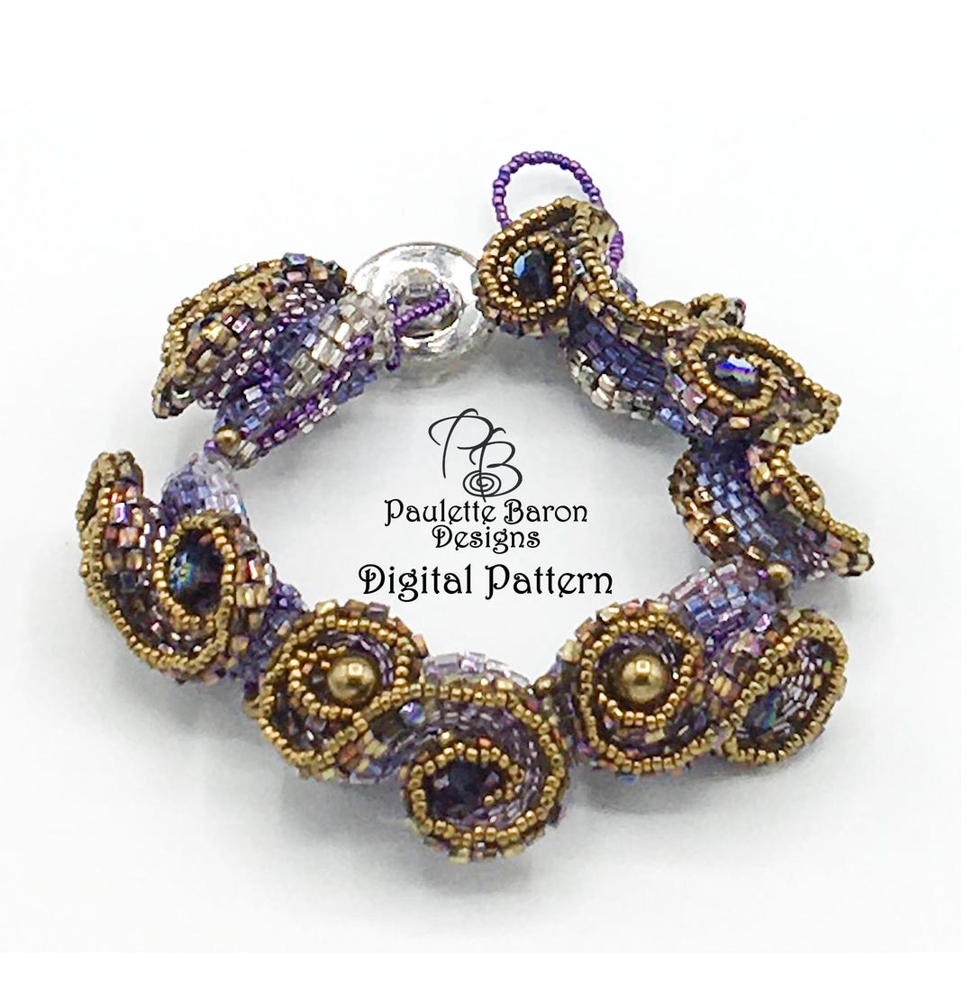Pattern for 3D Beaded Peyote Ruffled Spirals Bracelet, With Swarovski ...