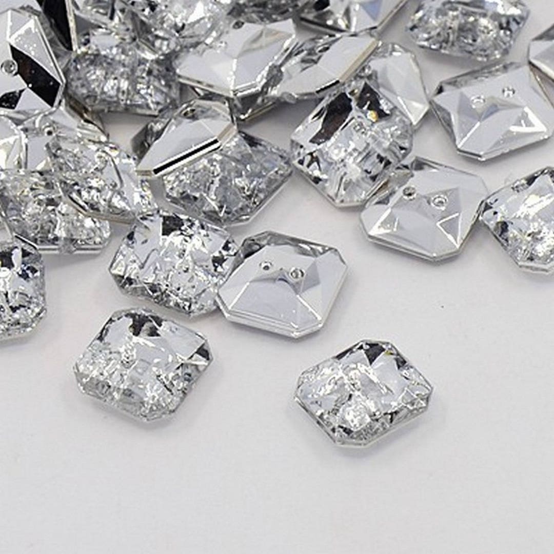 20 FANCY BUTTONS Transparent STRASS 11 Mm Square Shape 2 Holes 1 Mm ...