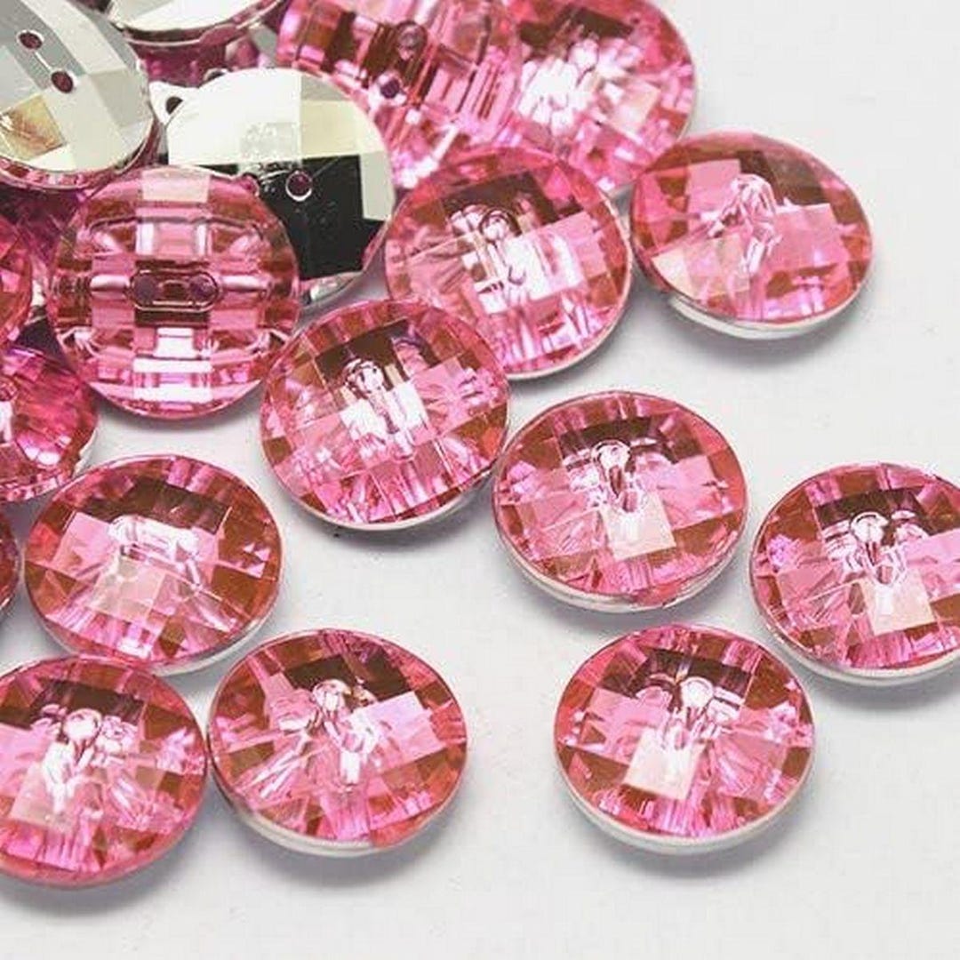 10 Acrylic Rhinestone Buttons Pink 2 Holes Round Diameter 10 Mm - DIY ...