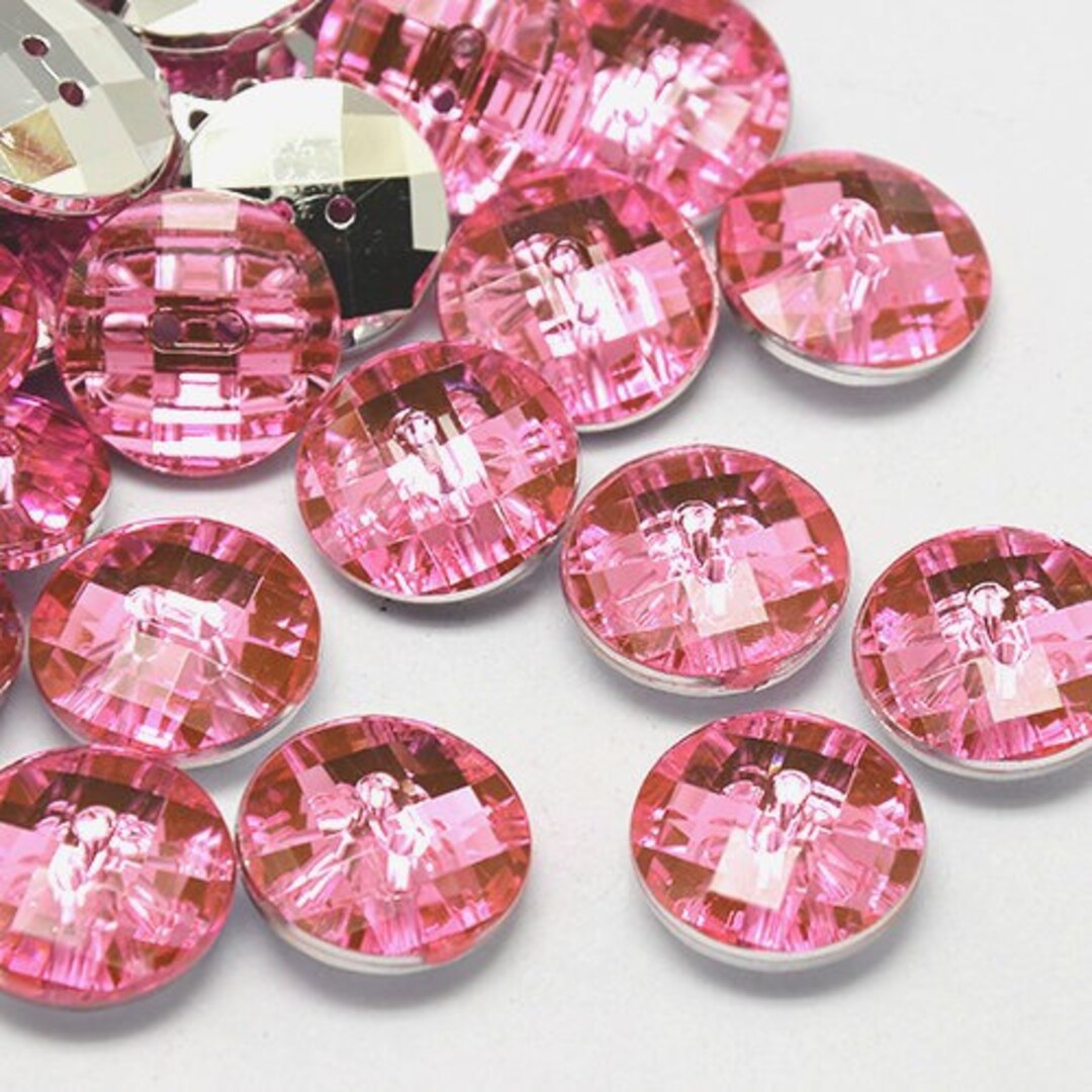 10 Acrylic BUTTONS Pink STRASS 2 Round Holes Diameter 10 Mm DIY Couture ...