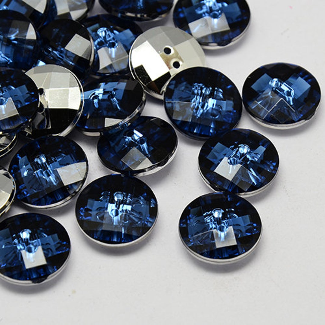 10 Dark Blue Acrylic STRASS BUTTONS 2 Round Holes Diameter 10 Mm DIY ...