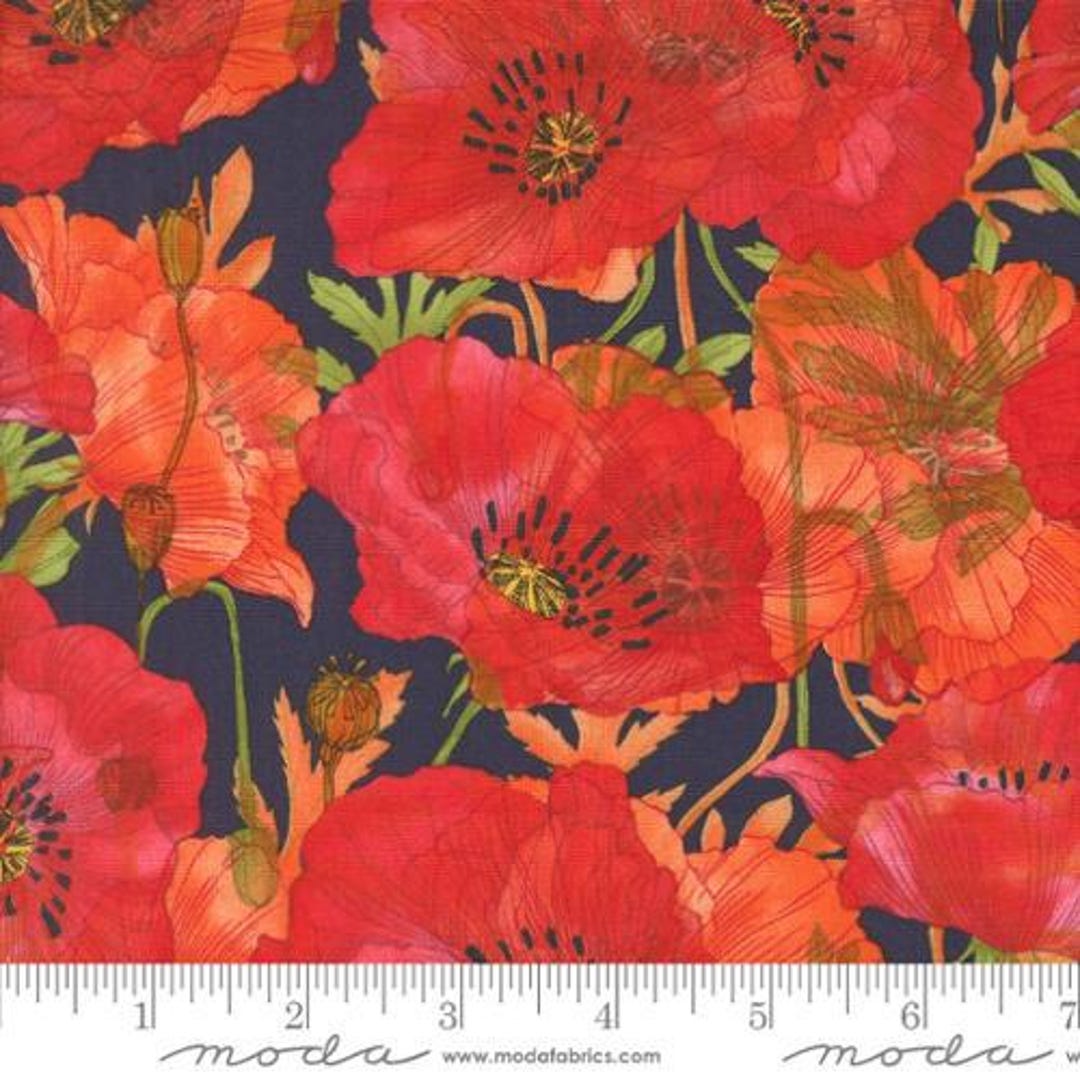Superbloom - Robin Pickens - Poppy - Indigo - 48781-16 - Fabric is Sold ...