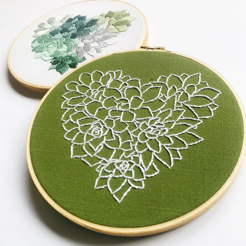 Succulent Heart Embroidery Design. 2 Versions Included. | Etsy