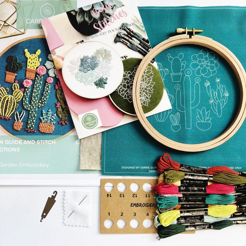 Cactus Garden Embroidery Kit: 6 Inch Hoop, Succulent Design - Etsy