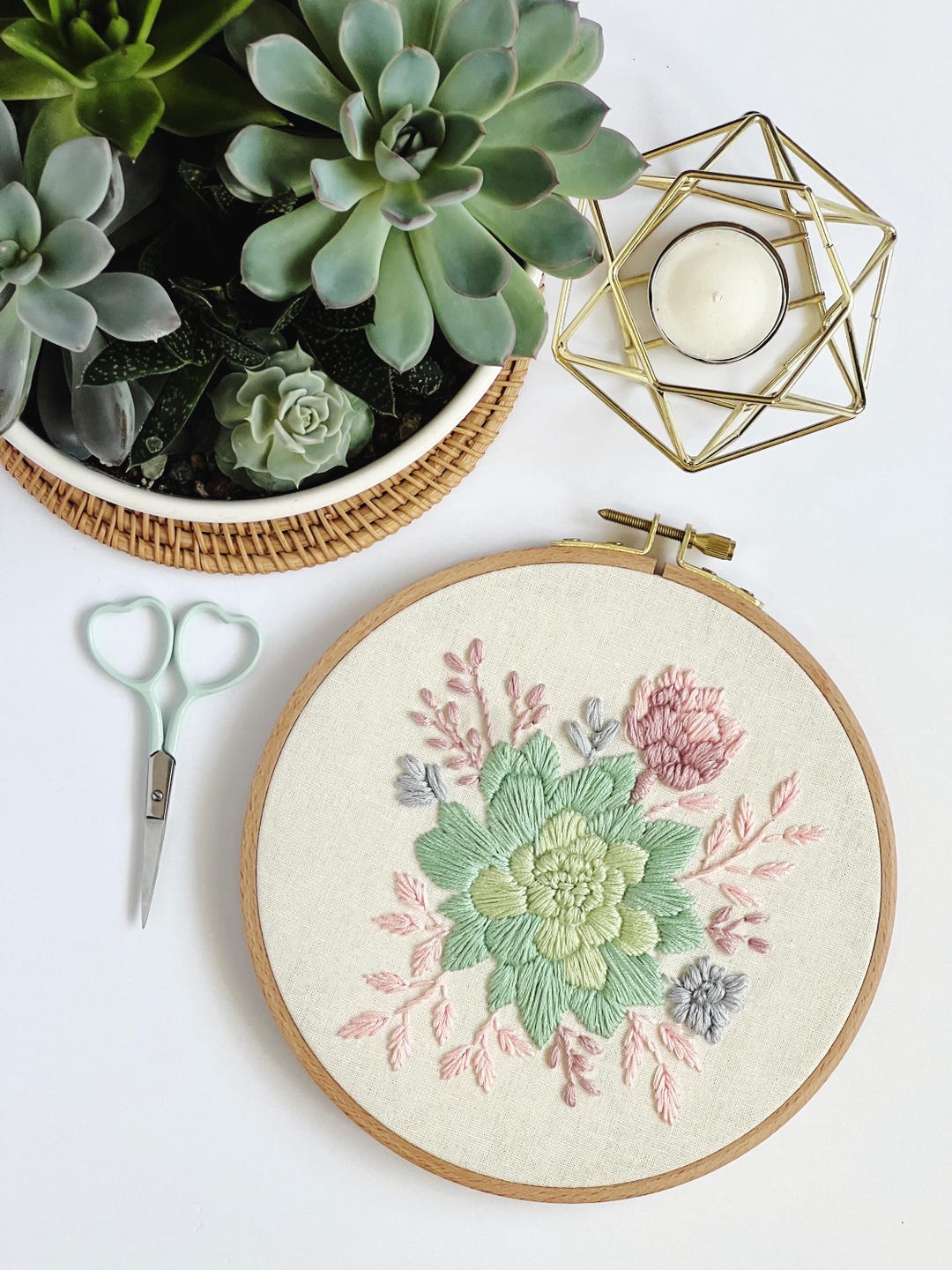Succulent Bouquet Embroidery Pattern: Boho Botanical Design (digital ...