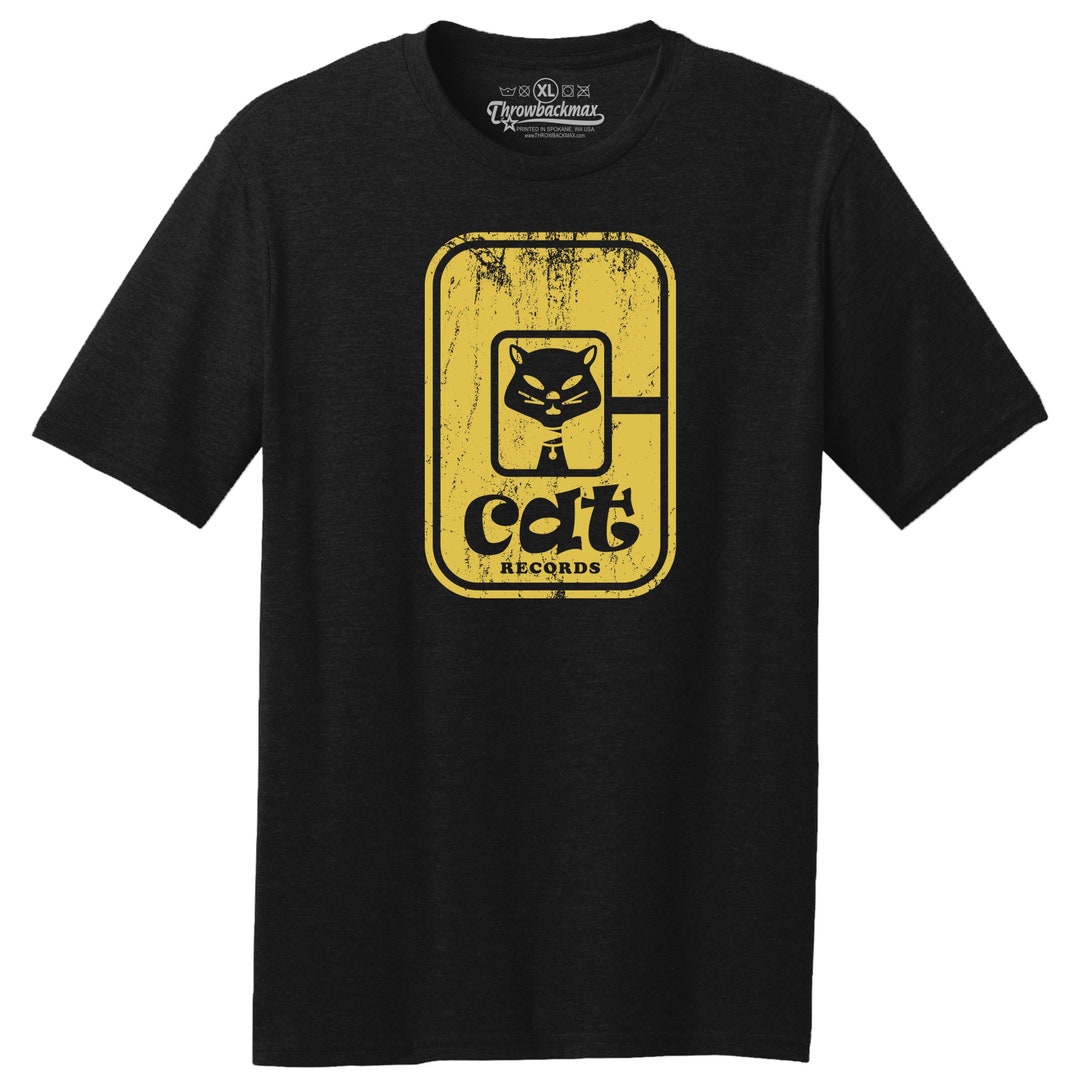 Cat Record Label Logo Classic Cut, Premium Tri-blend Black Tee Shirt ...
