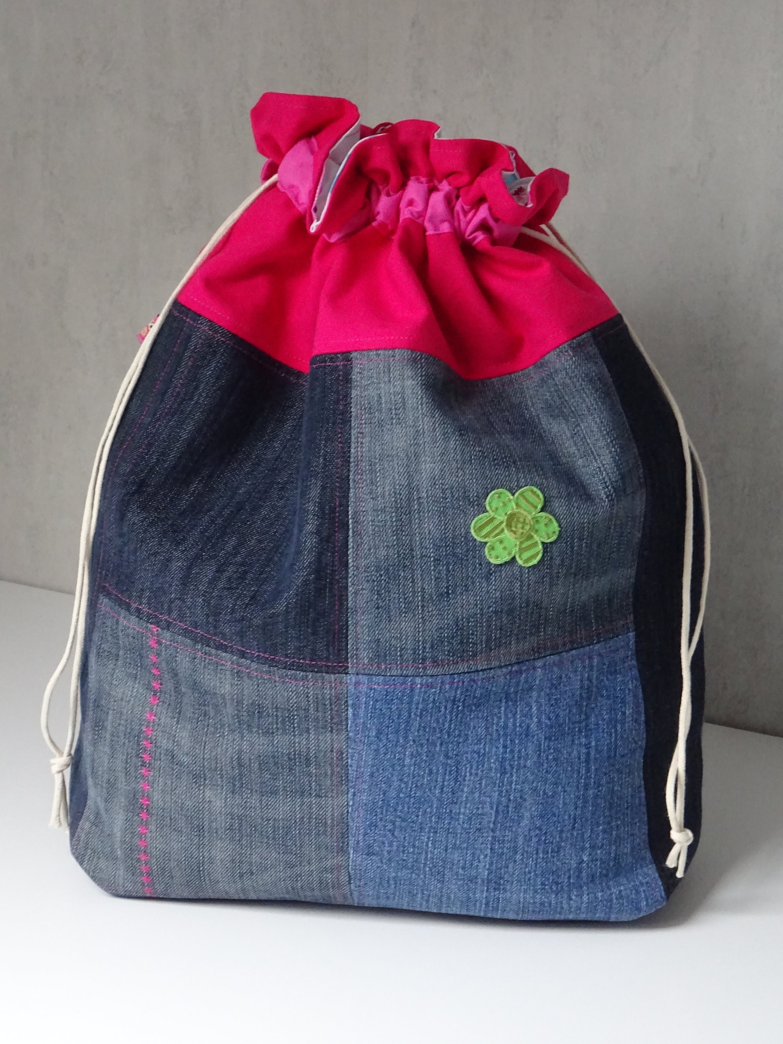 PochoNel : Grand sac pochon en jean recyclé Le rose Motif - Etsy France