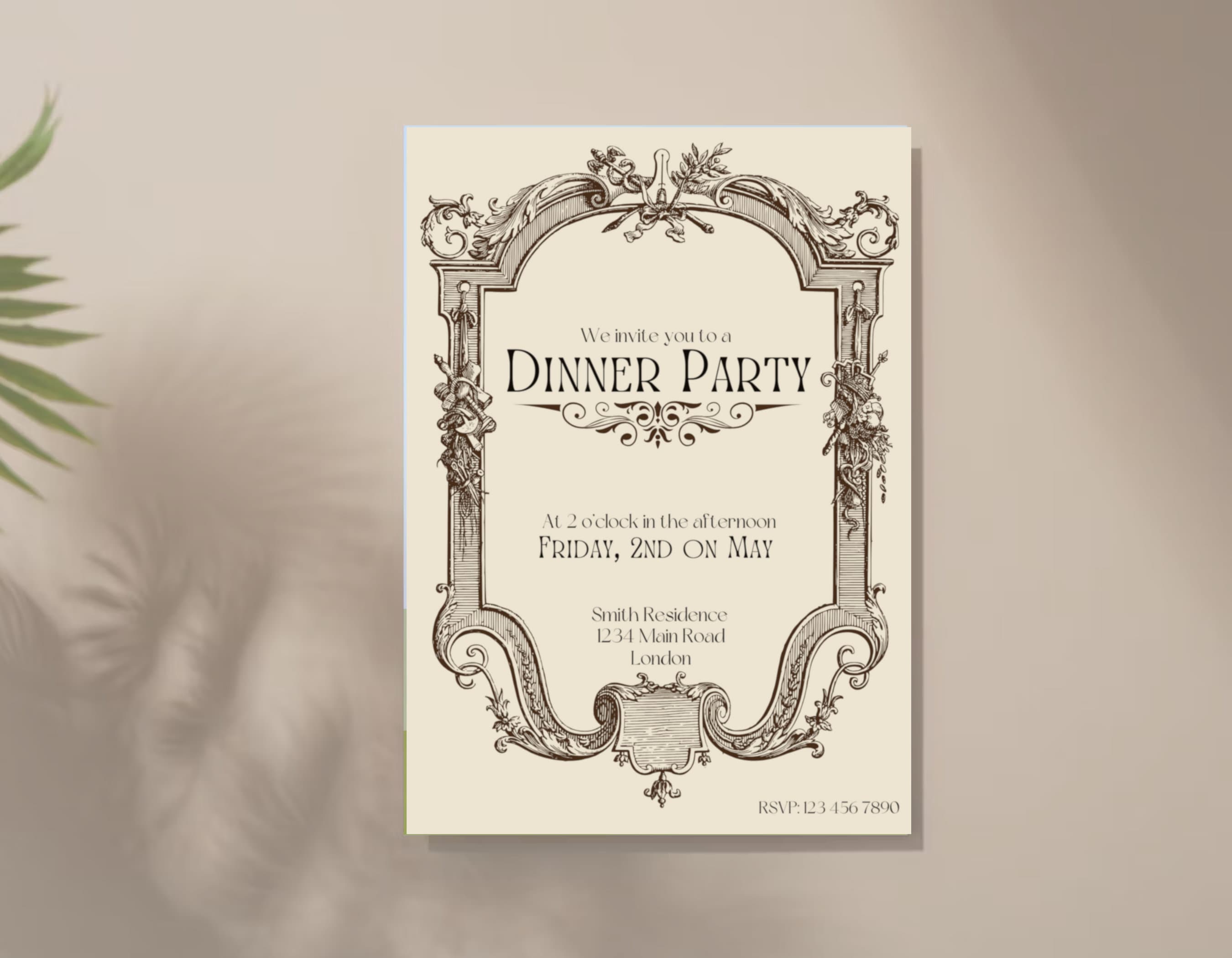 Victorian Dinner Invitation Template, Vintage, Elegant Party Invite ...