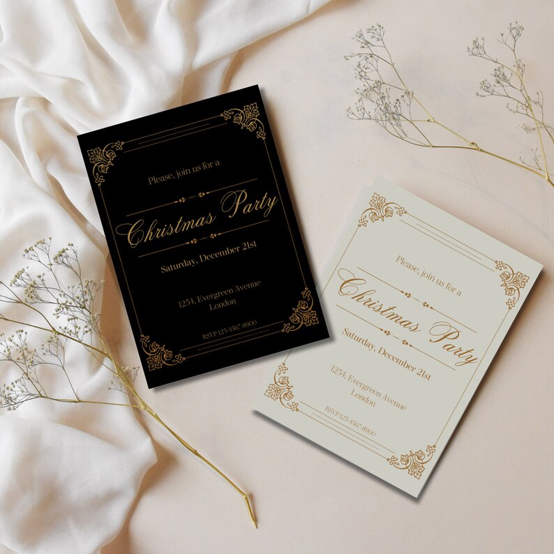 Elegant Christmas Party Invitation Template | Custom Printable Holiday ...