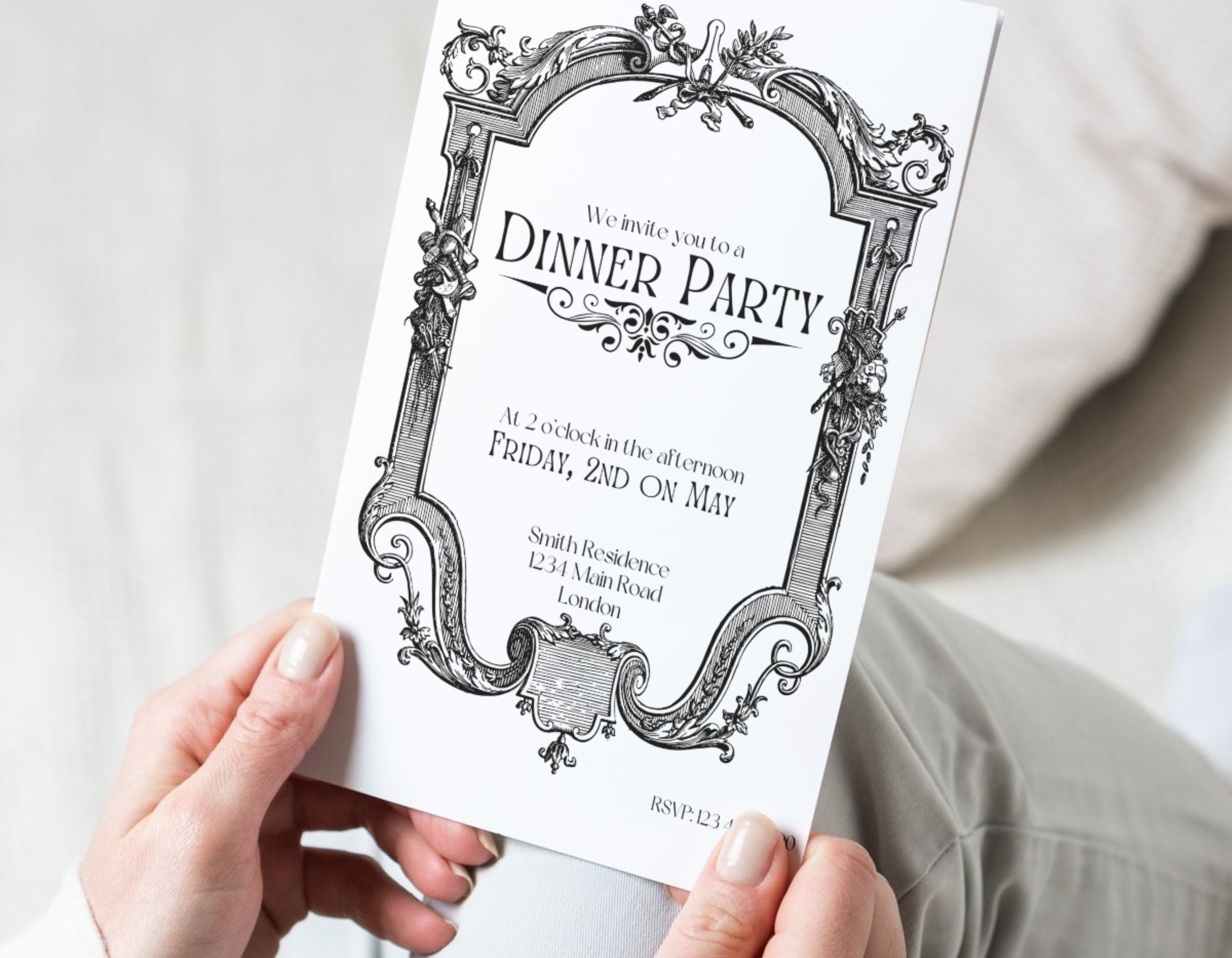 Victorian Dinner Invitation Template, Vintage, Elegant Party Invite ...