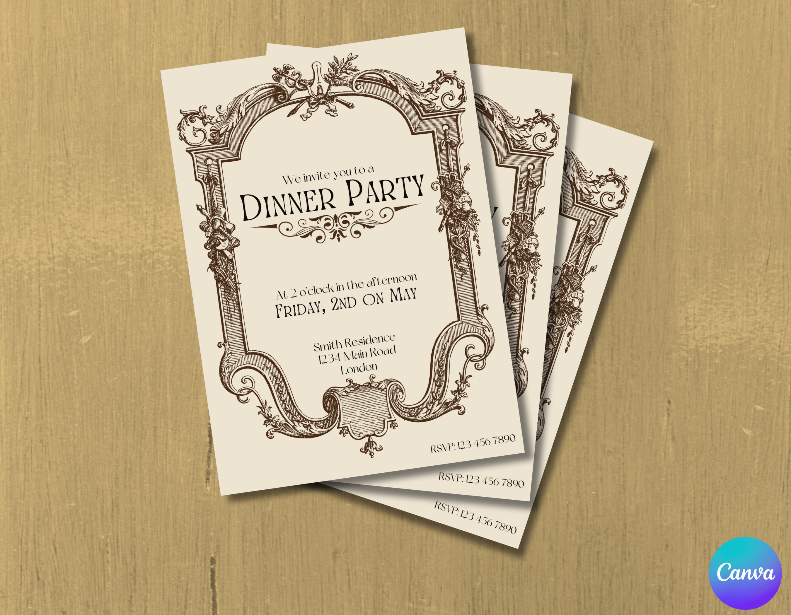 Victorian Dinner Invitation Template, Vintage, Elegant Party Invite ...