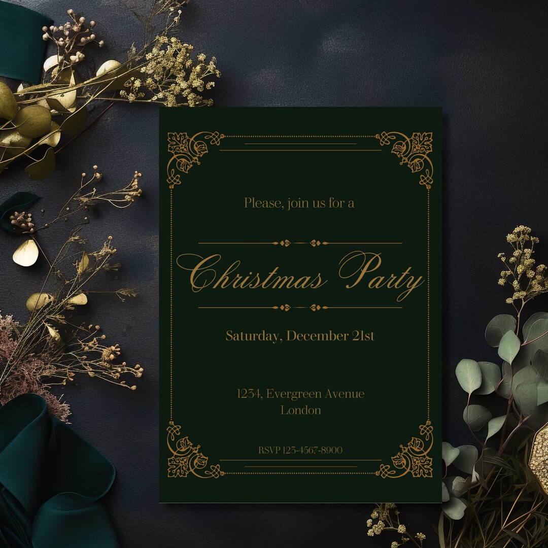 Elegant Christmas Party Invitation Template Custom Printable Holiday ...