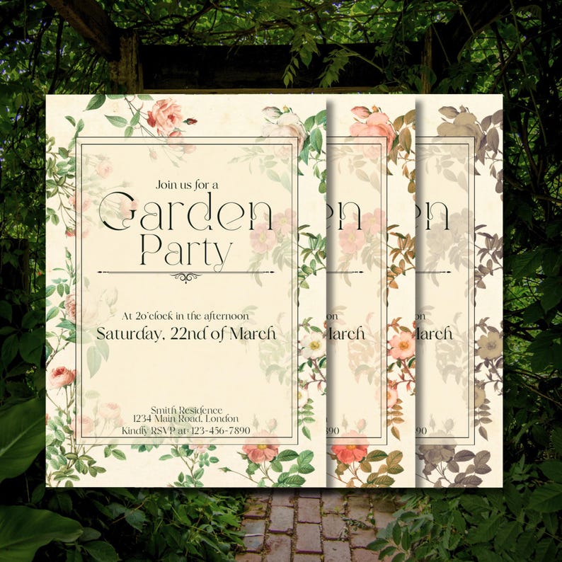 Vintage Victorian Botanical Garden Party Invitation – Elegant Floral ...