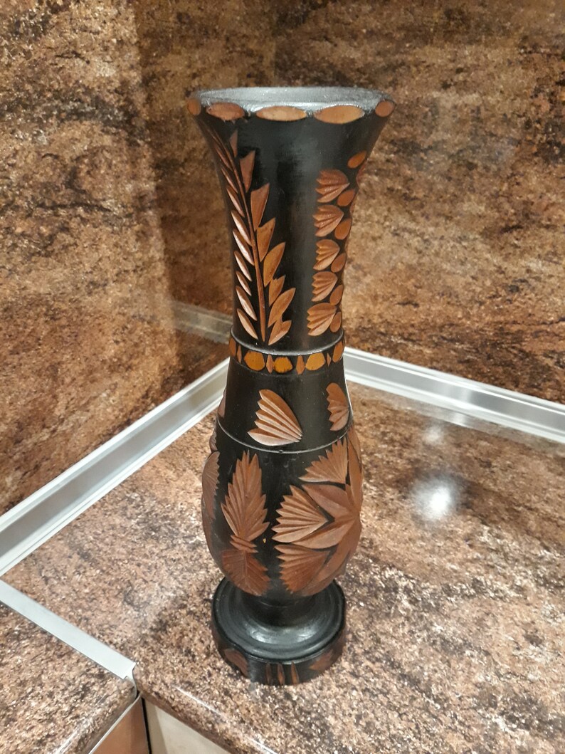 Vintage wooden vase Vintage woodcarving Big wooden vase Flower | Etsy