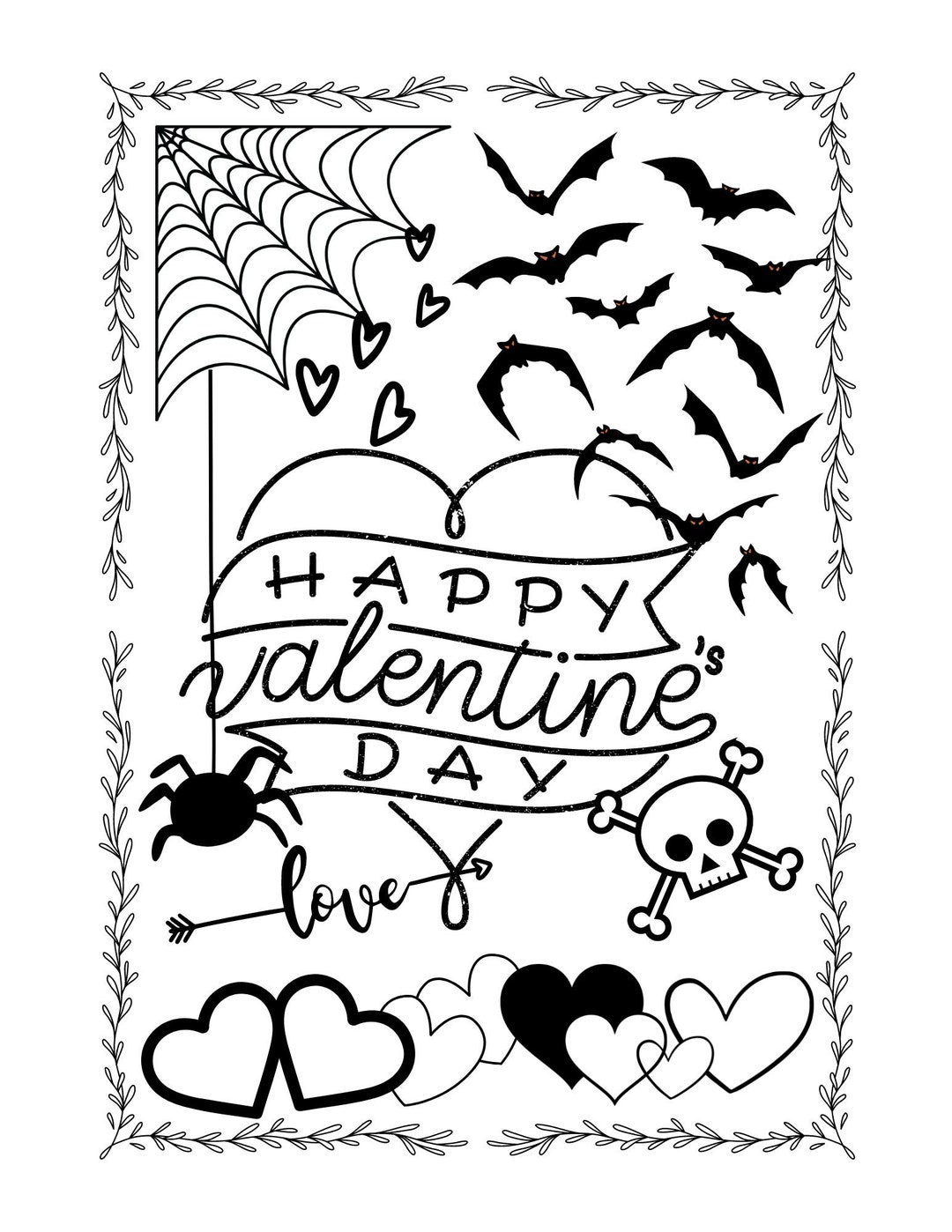 Happy Valentines Spooky Theme Coloring Page - Etsy