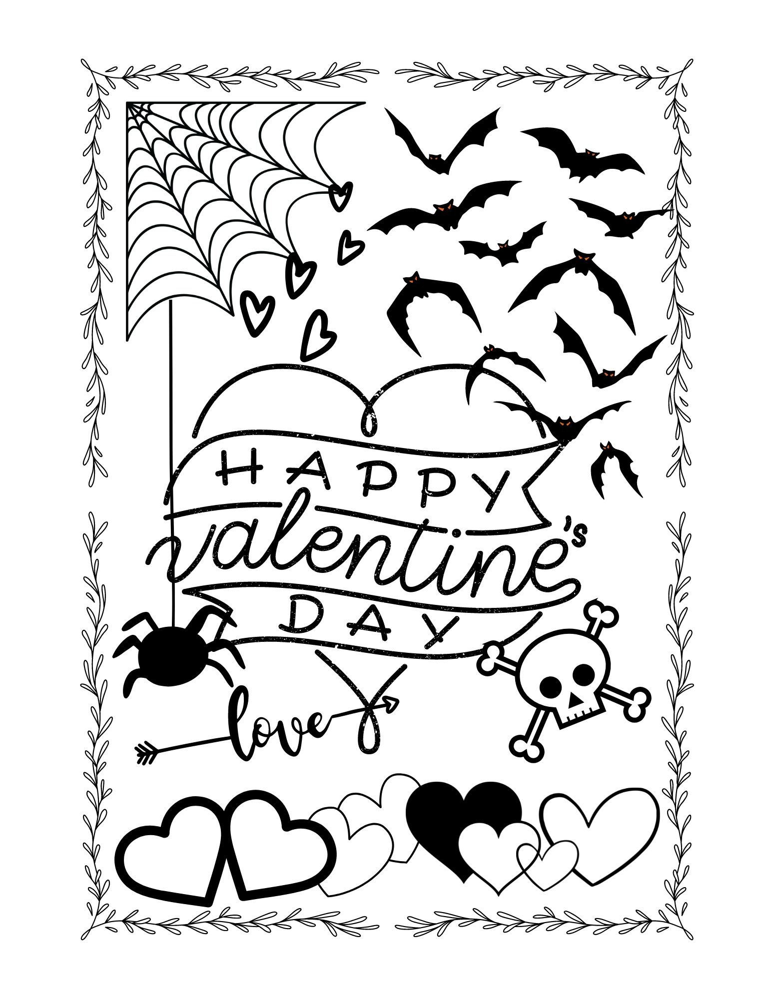 Happy Valentines Spooky Theme Coloring Page - Etsy