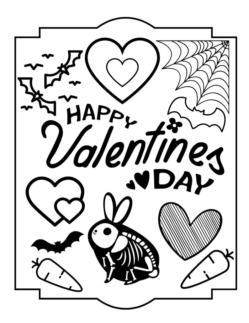 Happy Valentines Day Spooky Theme Coloring Page - Etsy