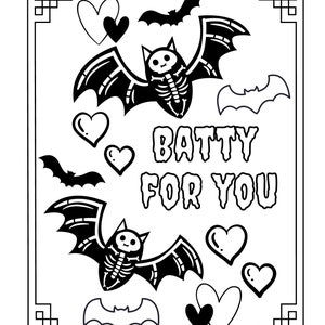 Batty for You Valentines Coloring Page - Etsy