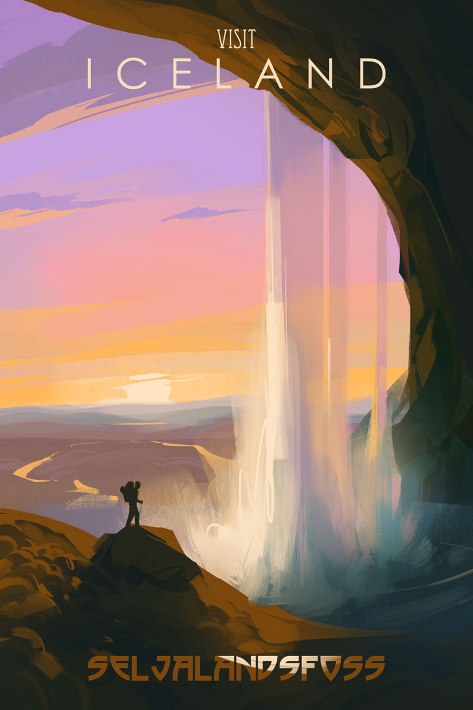 Travel Poster Iceland Seljalandsfoss Poster Artlandscape | Etsy