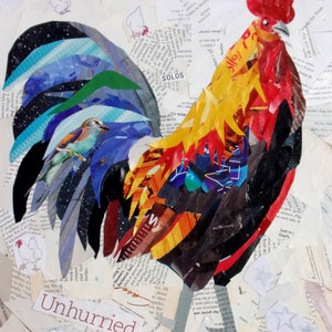 Rooster, Original Collage Painting on Paper - Etsy