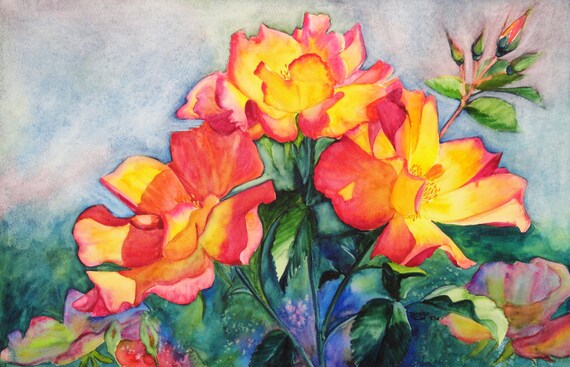 Tea Rose Digital Download of My Original Watercolor Painting - Etsy