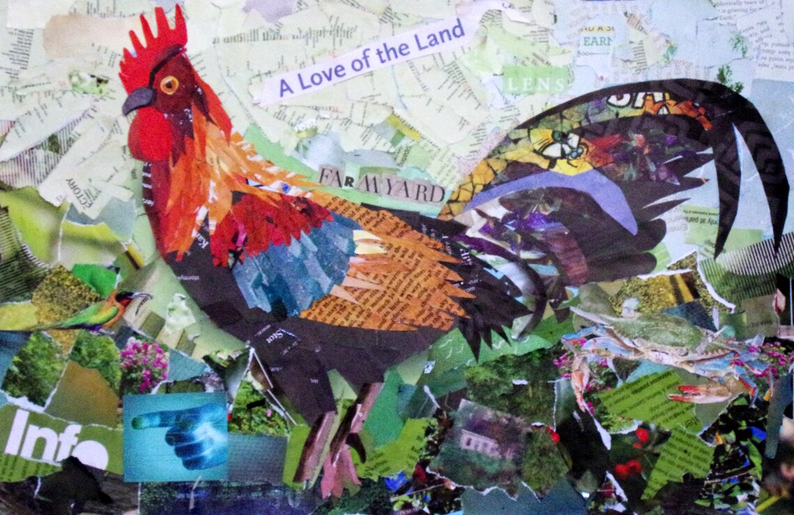 Rooster, Original Collage Painting on Paper - Etsy