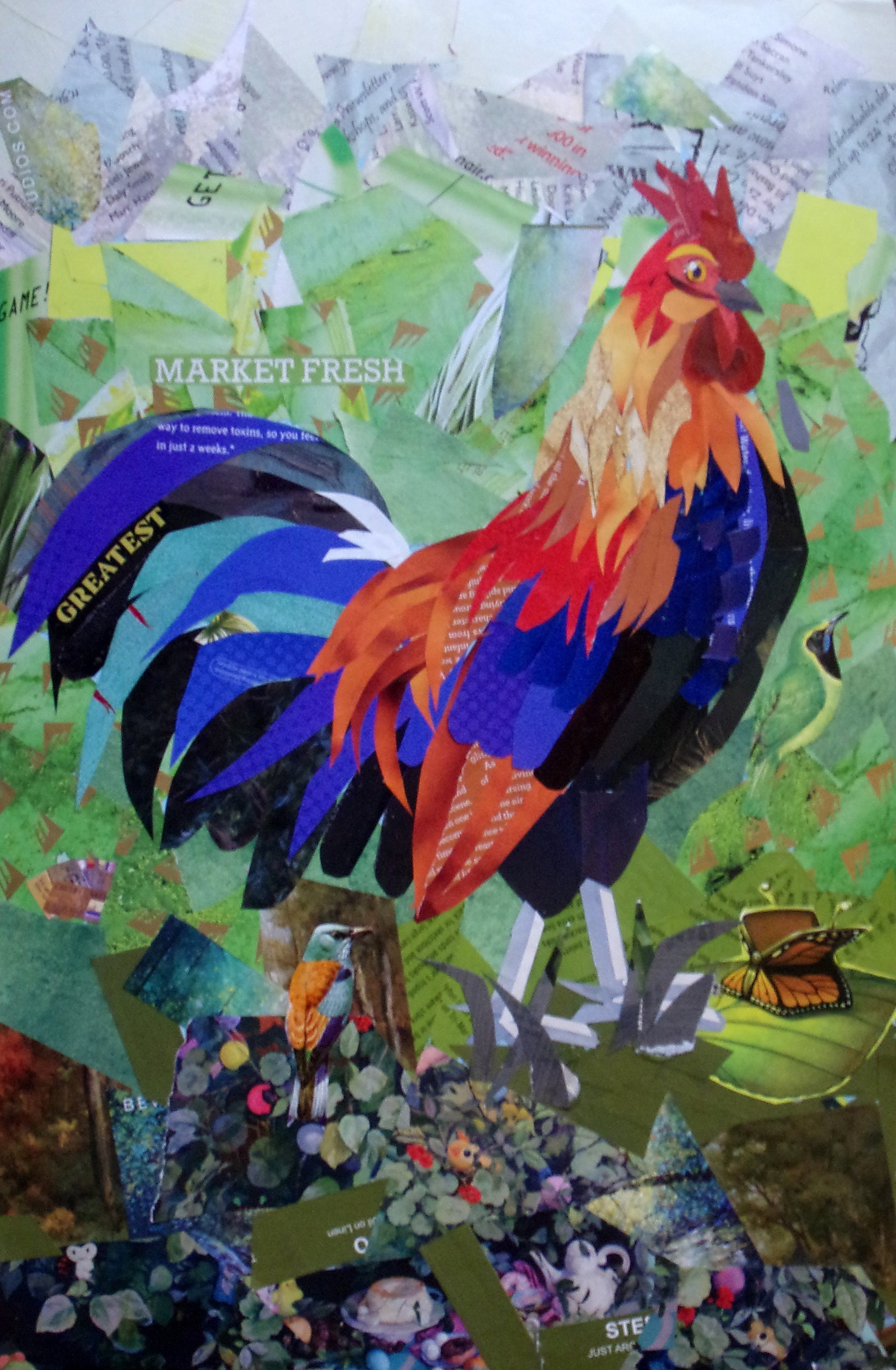 Rooster, Original Collage Painting on Paper - Etsy