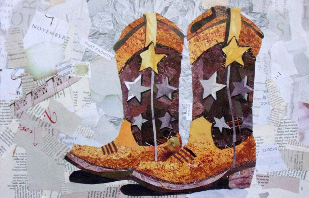 Cowboy Boots Original Collages on Paper- Texas Star Boots - Etsy