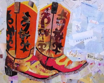Cowboy Boots Original Collages on Paper- Leaf Design Boots - Etsy