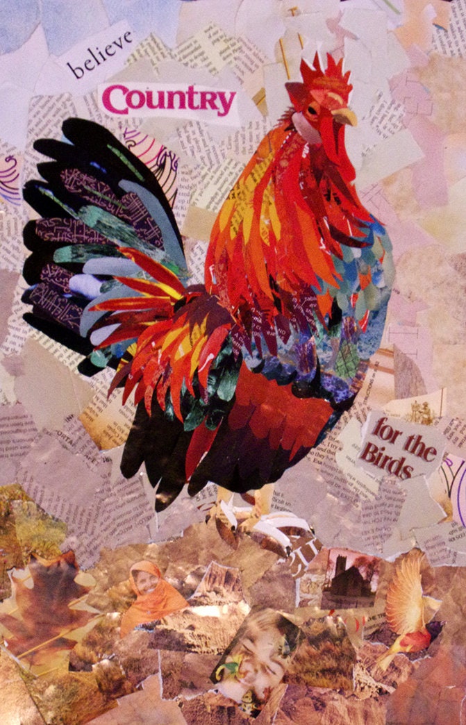 Rooster, Original Collage Painting on Paper - Etsy