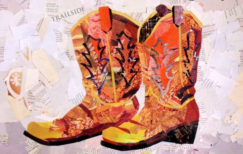Cowboy Boots Original Collages on Paper- Leaf Design Boots - Etsy
