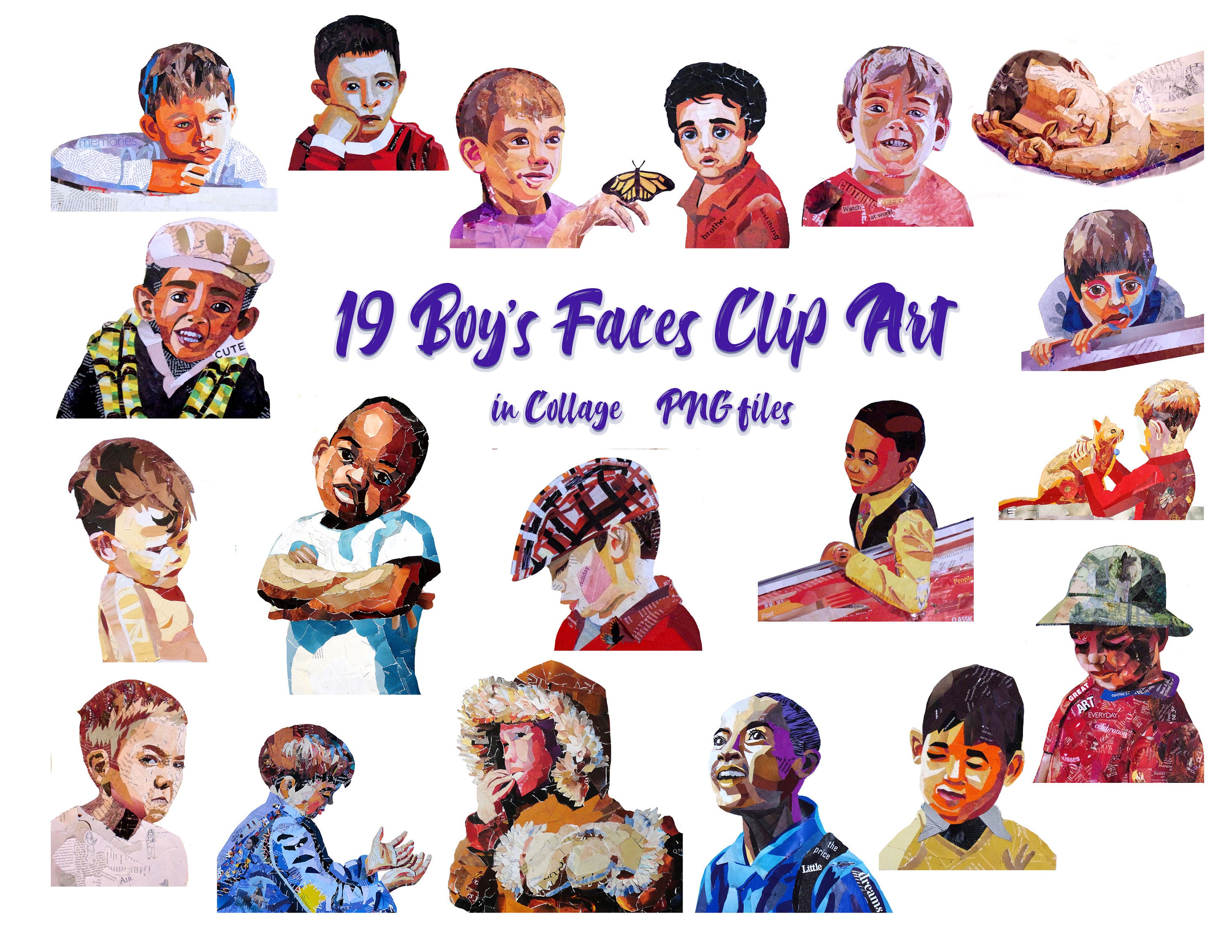 Boy’s Faces Clipart - 19 PNG Colorful Collage Boy’s Faces – Child ...
