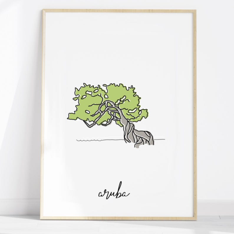Aruba Art Print Divi Divi Tree Art Print Travel Caribbean Gift ...