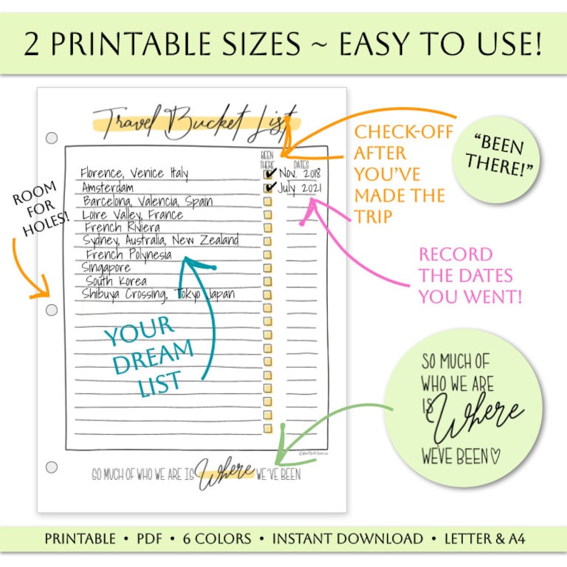 Travel Bucket List Printable, Travel Checklists, Dream Trips, Travel ...