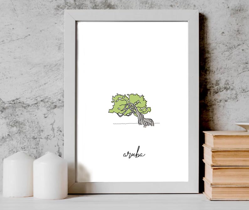 Aruba Art Print Divi Divi Tree Art Print Travel Caribbean Gift ...