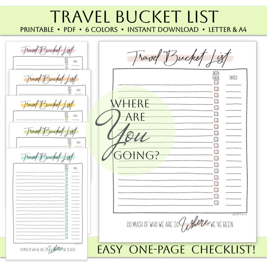 Travel Bucket List Printable, Travel Checklists, Dream Trips, Travel ...