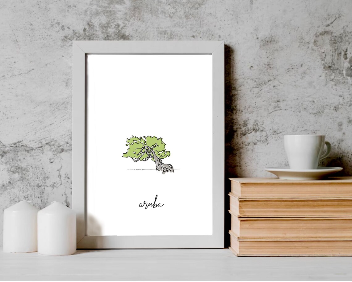 Aruba Art Print Divi Divi Tree Art Print Travel Caribbean Gift - Etsy