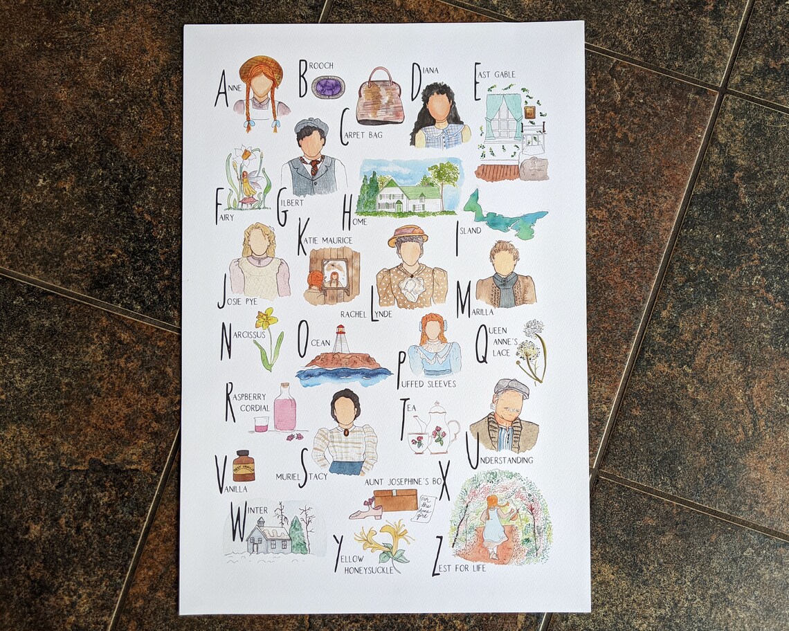 Anne of Green Gables Watercolor Alphabet Poster L. M. - Etsy