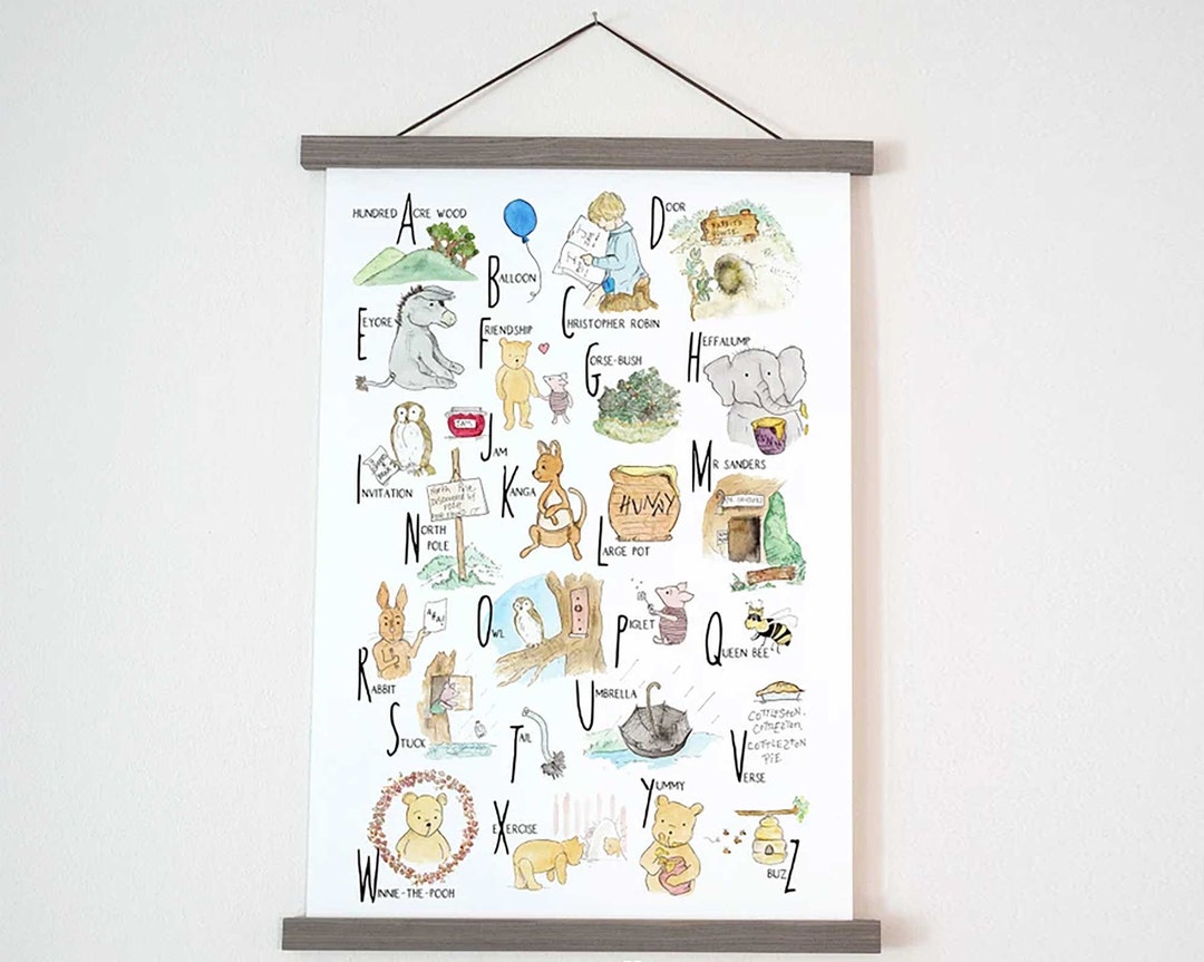 Winnie-the-pooh Watercolor Alphabet Child's Nursery Room Poster Wall ...