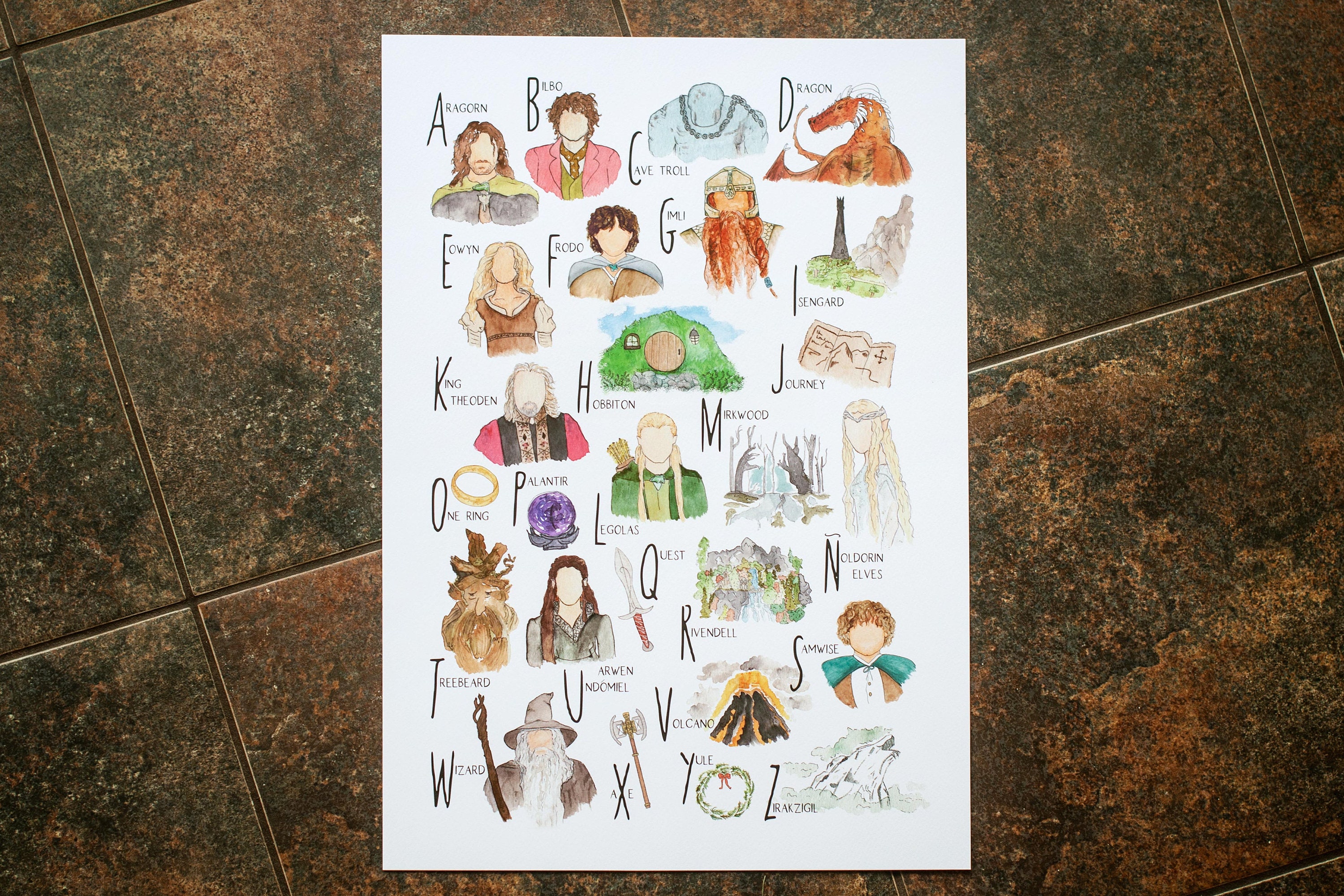 Middle-earth A-Z Watercolor Poster the Hobbit the Lord of - Etsy