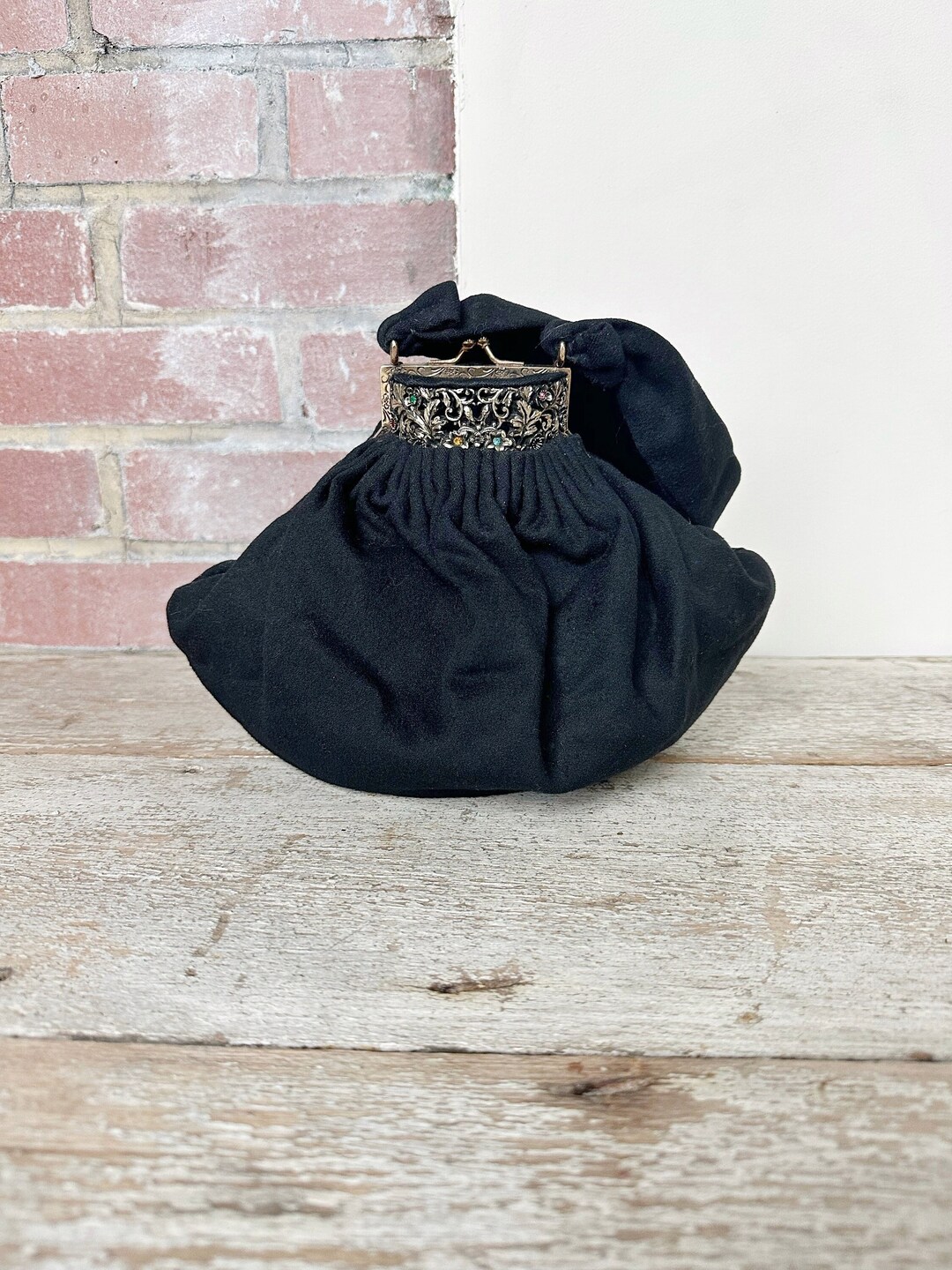 1940s Guild Original Wool Cloth Sachet Purse / Evening Bag With Handle ...