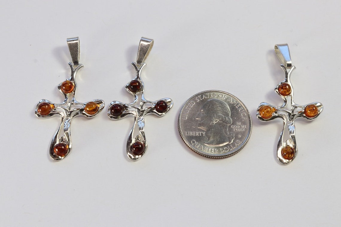 Amber Cross Pendants Sterling Silver Cross Pendant DIY | Etsy