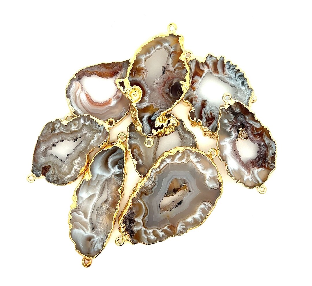 Geode Pendant Slice, Double Side, Gold, Boho, Crystal Pendant, Two ...