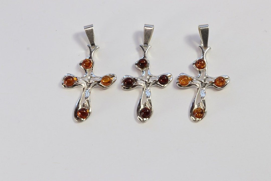 Amber Cross Pendants, Sterling Silver, Cross Pendant, DIY BS690 - Etsy