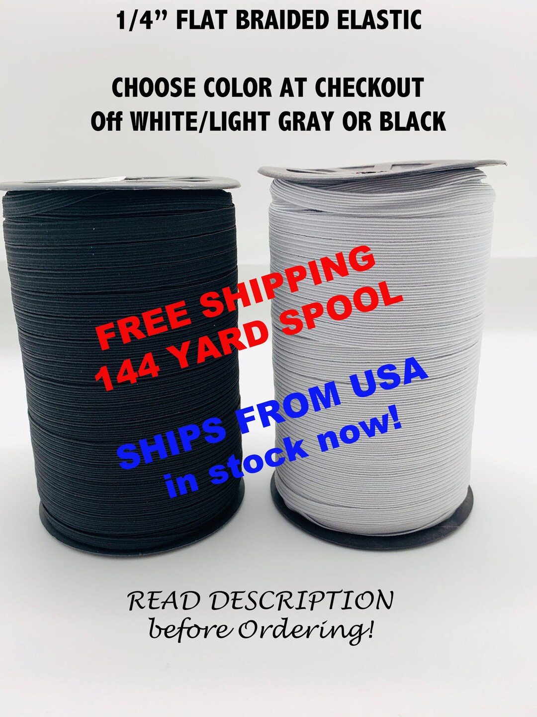1/4" Elastic Spool, 144 Yards, Spool of Elastic, 1/4 Braided Elastic ...