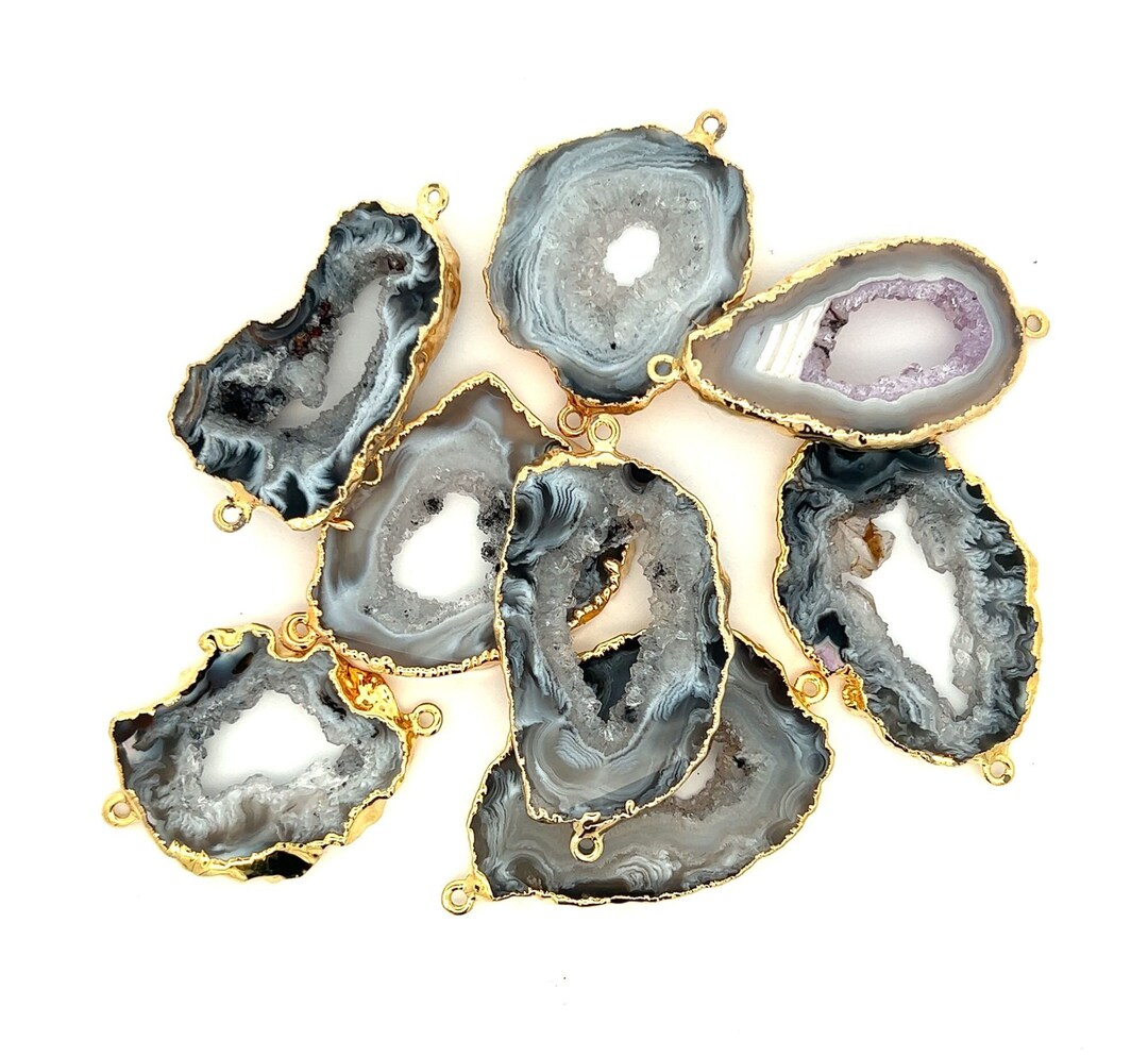 Geode Pendant Slice, Double Side, Gold, Boho, Crystal Pendant, Two ...