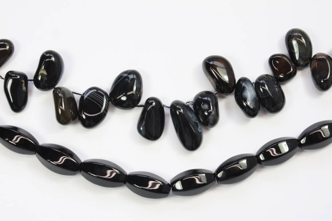 Stone Pendants, Black Stone, Oblong Beads, Triangle Shape, Black Agate ...